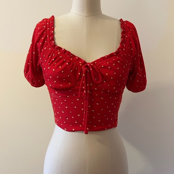 Tops | Red Peasant Cropped Top With Ties | Poshmark